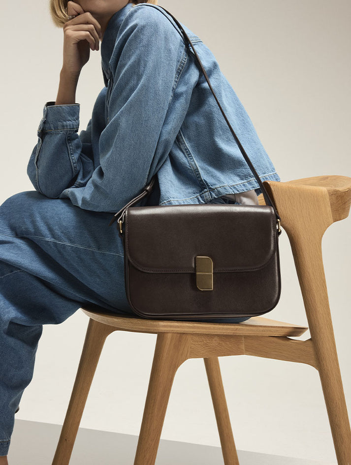 Alice medium - sac cuir bandoulière fermoir en or – nat & nin