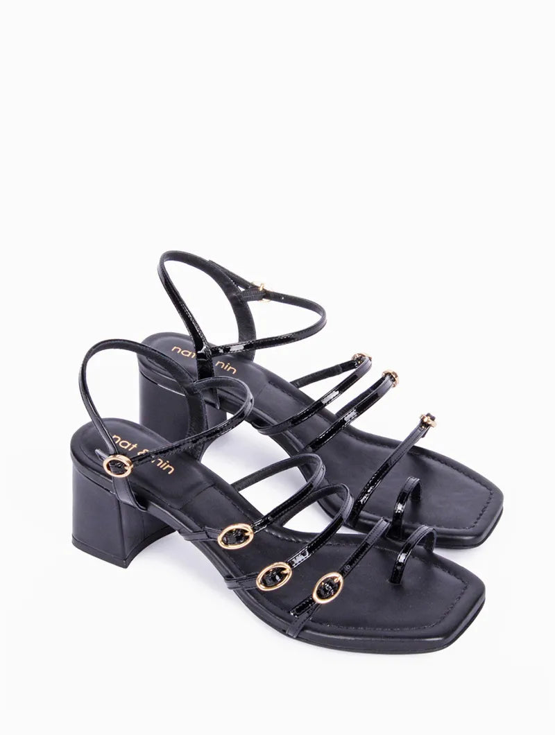 Maldives, women's sandals with square heel and patent leather - Nat ...